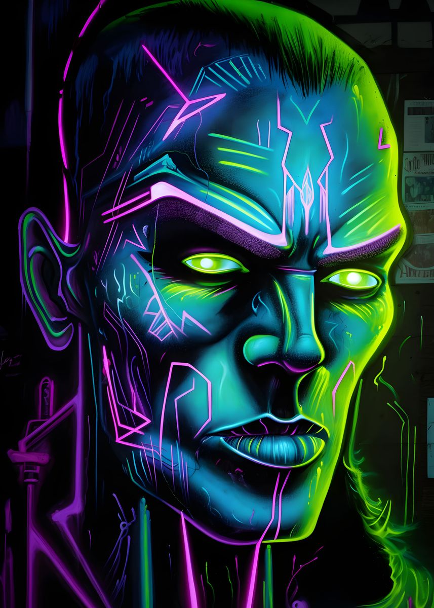'Neon Head Portrait' Poster, picture, metal print, paint by Poster ...