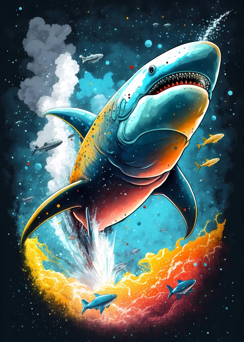 'Shark Enchanted forest' Poster, picture, metal print, paint by Leah ...