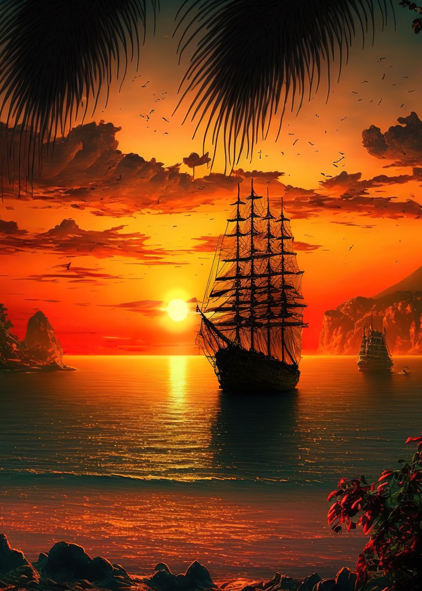 'beach sunset ' Poster, picture, metal print, paint by Chloe Connelly ...