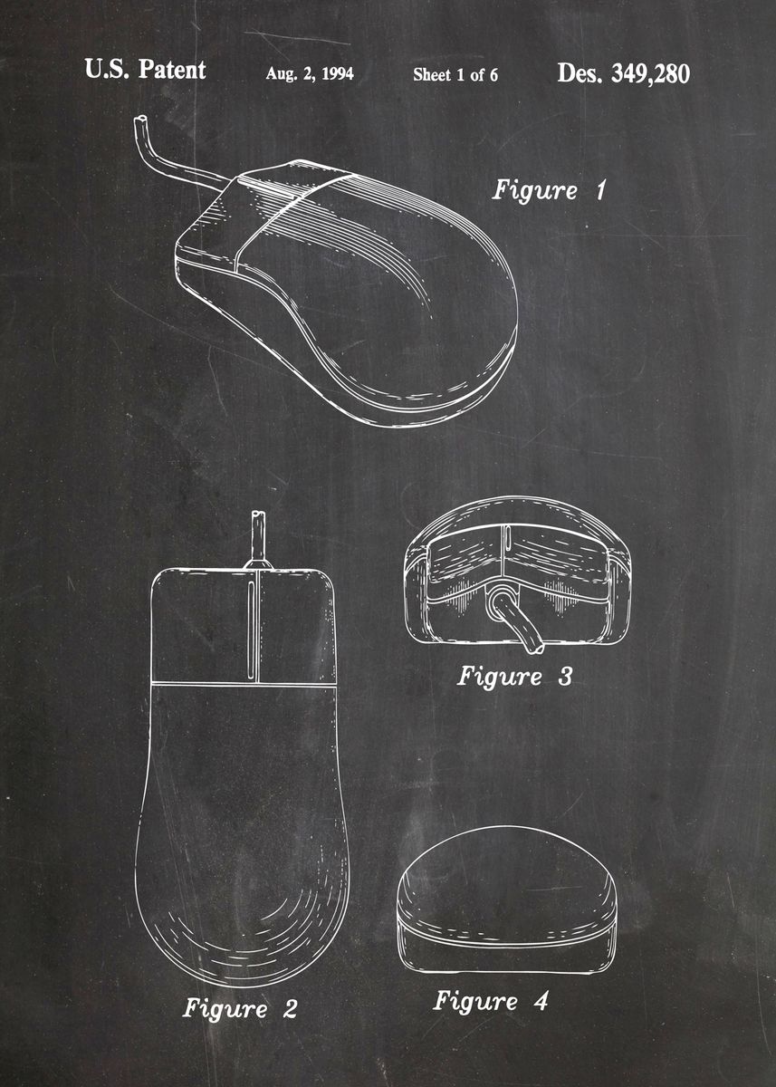 'PC mouse patent 1994' Poster, picture, metal print, paint by ...