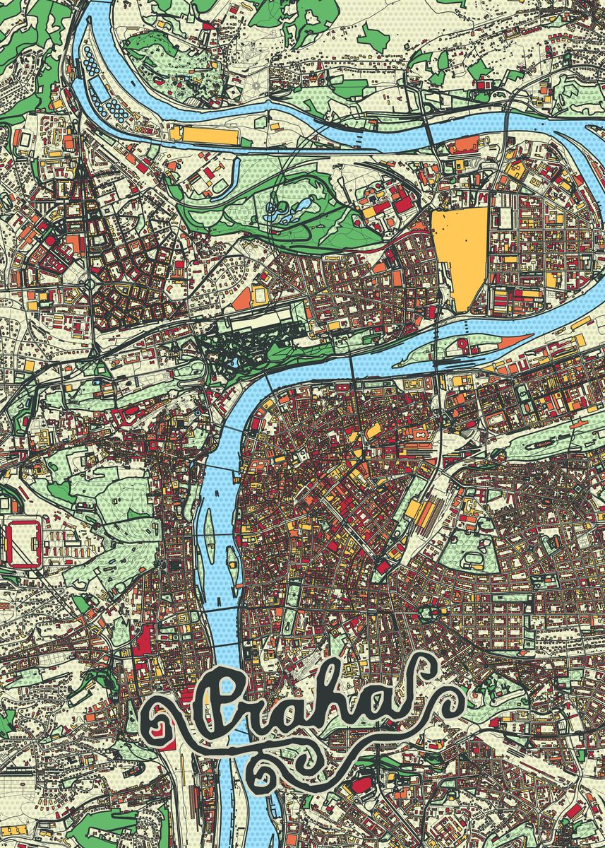 'Prague City Street Map' Poster, picture, metal print, paint by Ermine ...