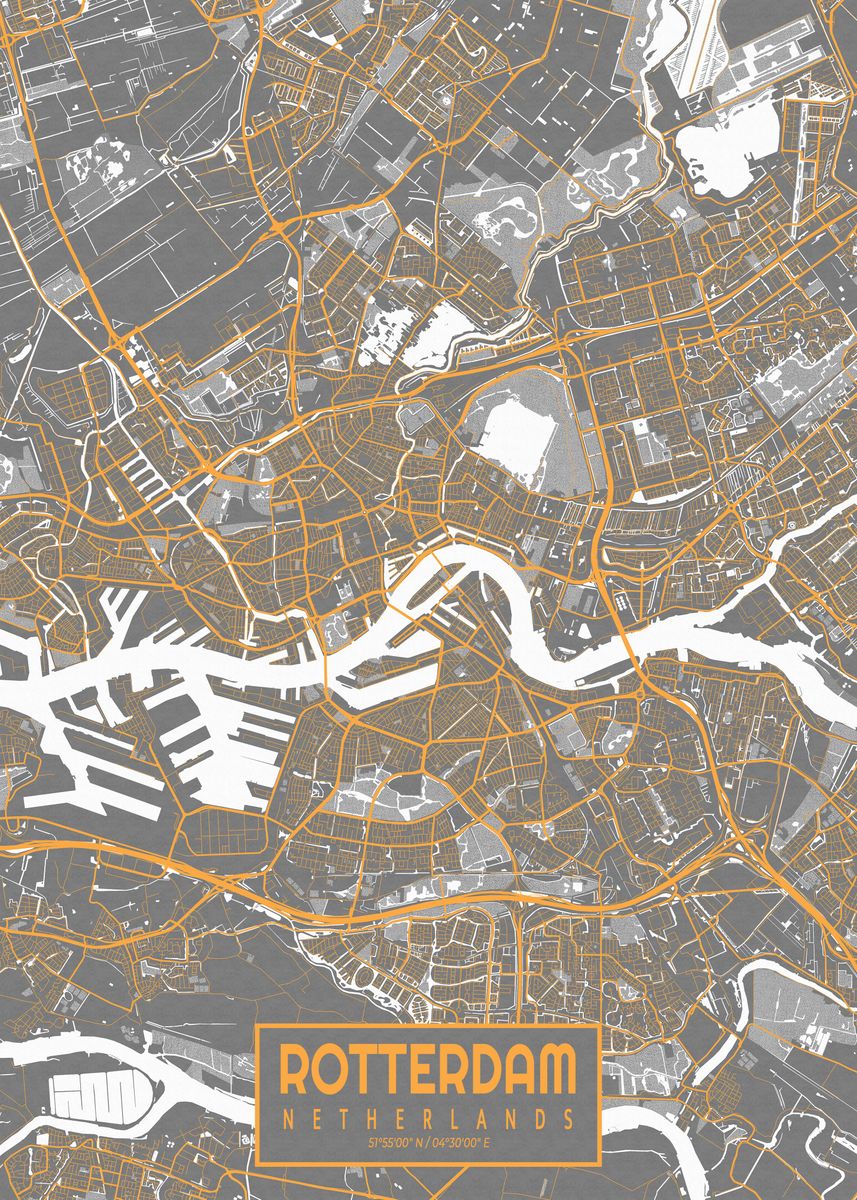 'Rotterdam City Map Bauhaus' Poster, picture, metal print, paint by ...