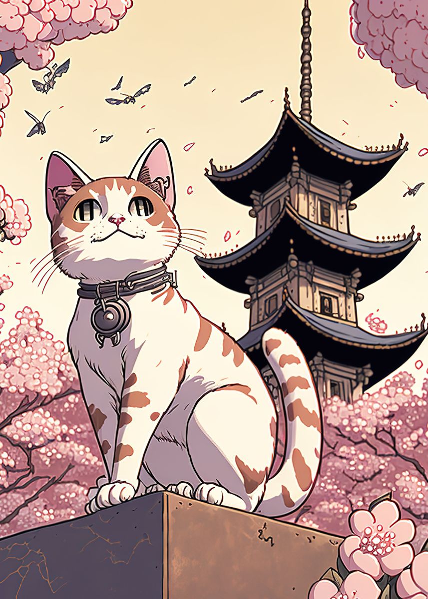 'Cat cherry blossom Japan' Poster by NeoRowe | Displate
