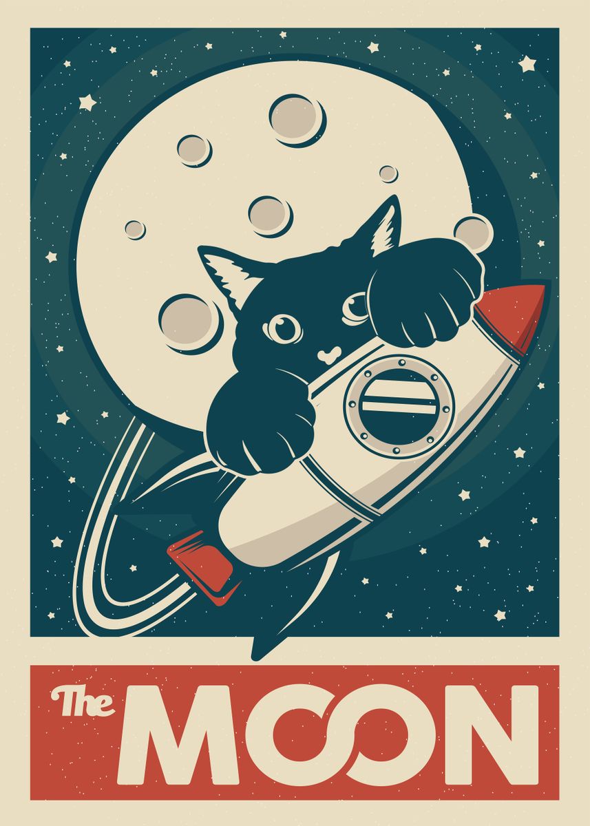 'Cat and Moon' Poster, picture, metal print, paint by XandYart | Displate