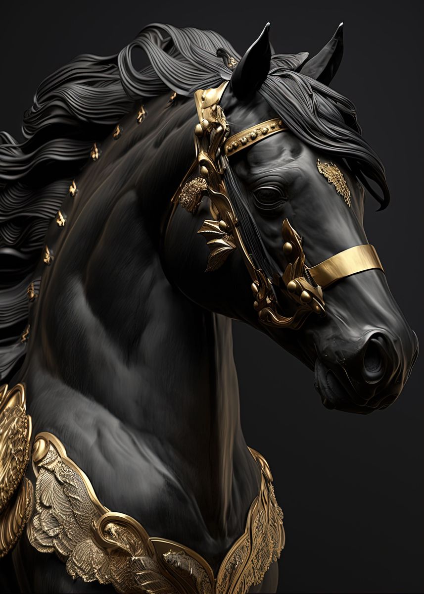 'King Horse Black Gold' Poster, picture, metal print, paint by Zake ...