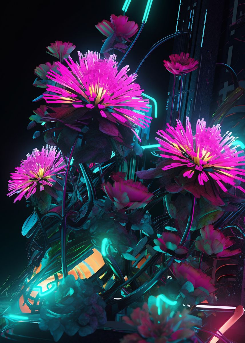 'Cyber Blossom' Poster, picture, metal print, paint by Izakki | Displate