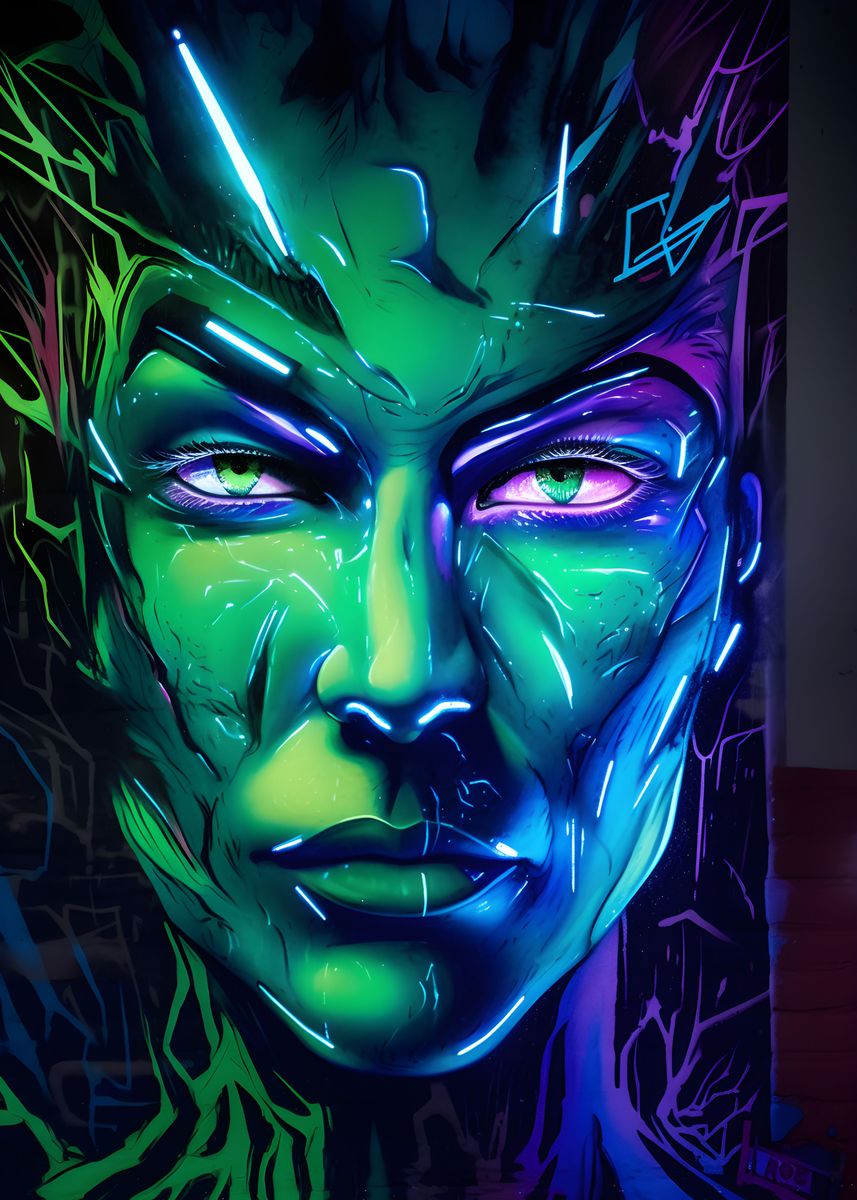 'Neon Head Portrait' Poster, picture, metal print, paint by Poster ...