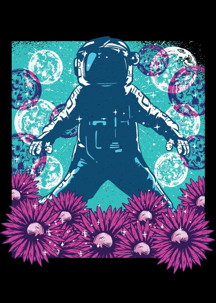 'Astronaut Flowers Moon ' Poster, picture, metal print, paint by Chris ...