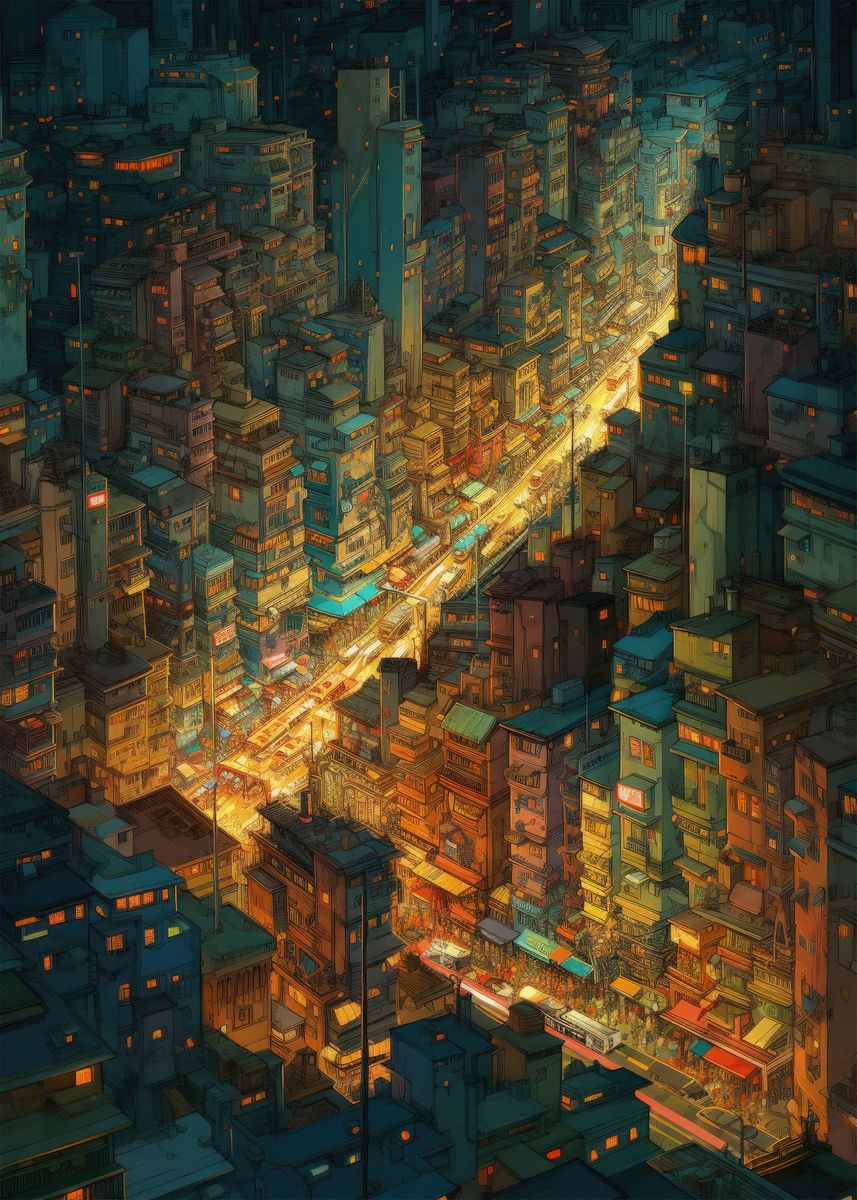 'Megacity cityscape' Poster, picture, metal print, paint by Digital ...