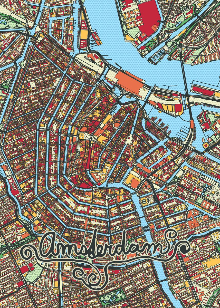 'Amsterdam City Street Map' Poster, picture, metal print, paint by ...