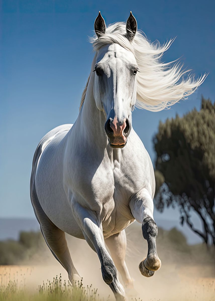 'White Horse Runs' Poster, picture, metal print, paint by Michael Mattler | Displate