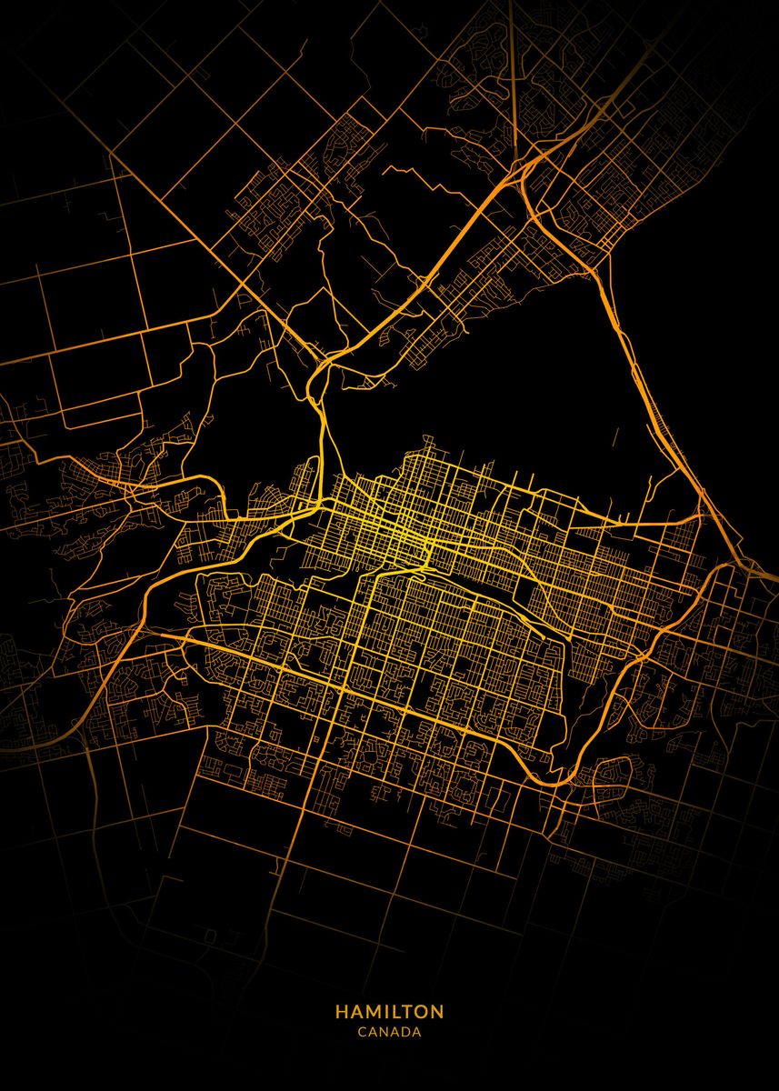 'Hamilton City Map Gold' Poster, picture, metal print, paint by Trulaf ...