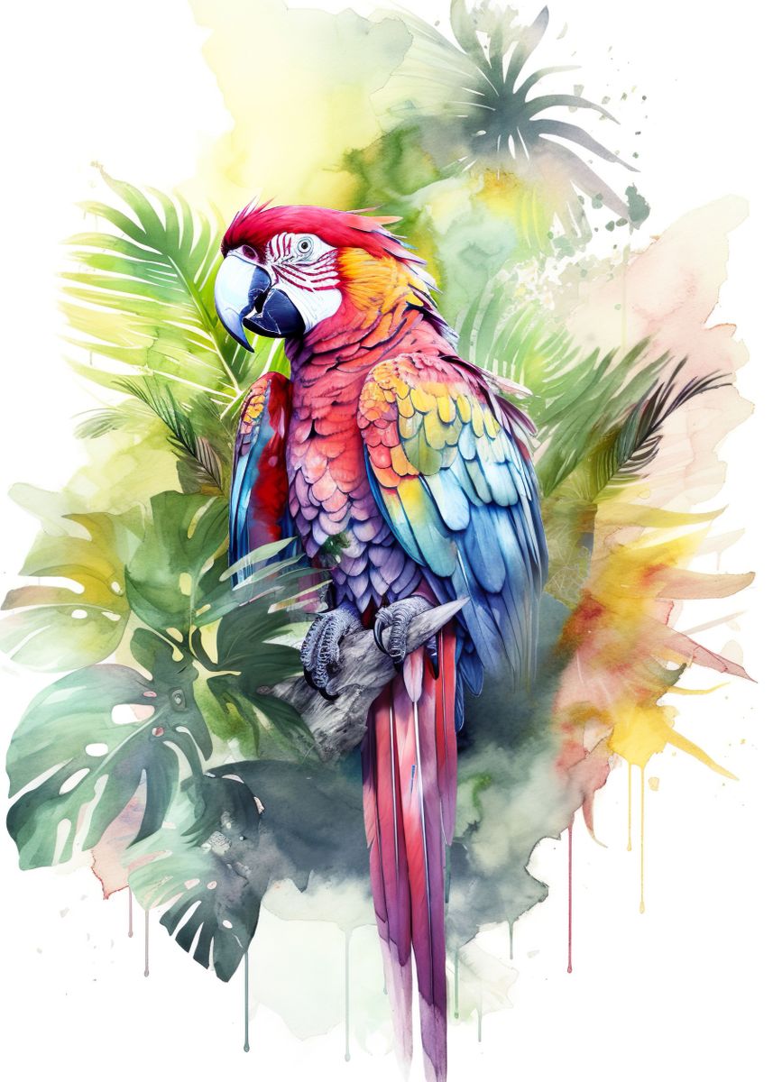 'Colorful Parrot' Poster, picture, metal print, paint by Teddy Verneuil ...