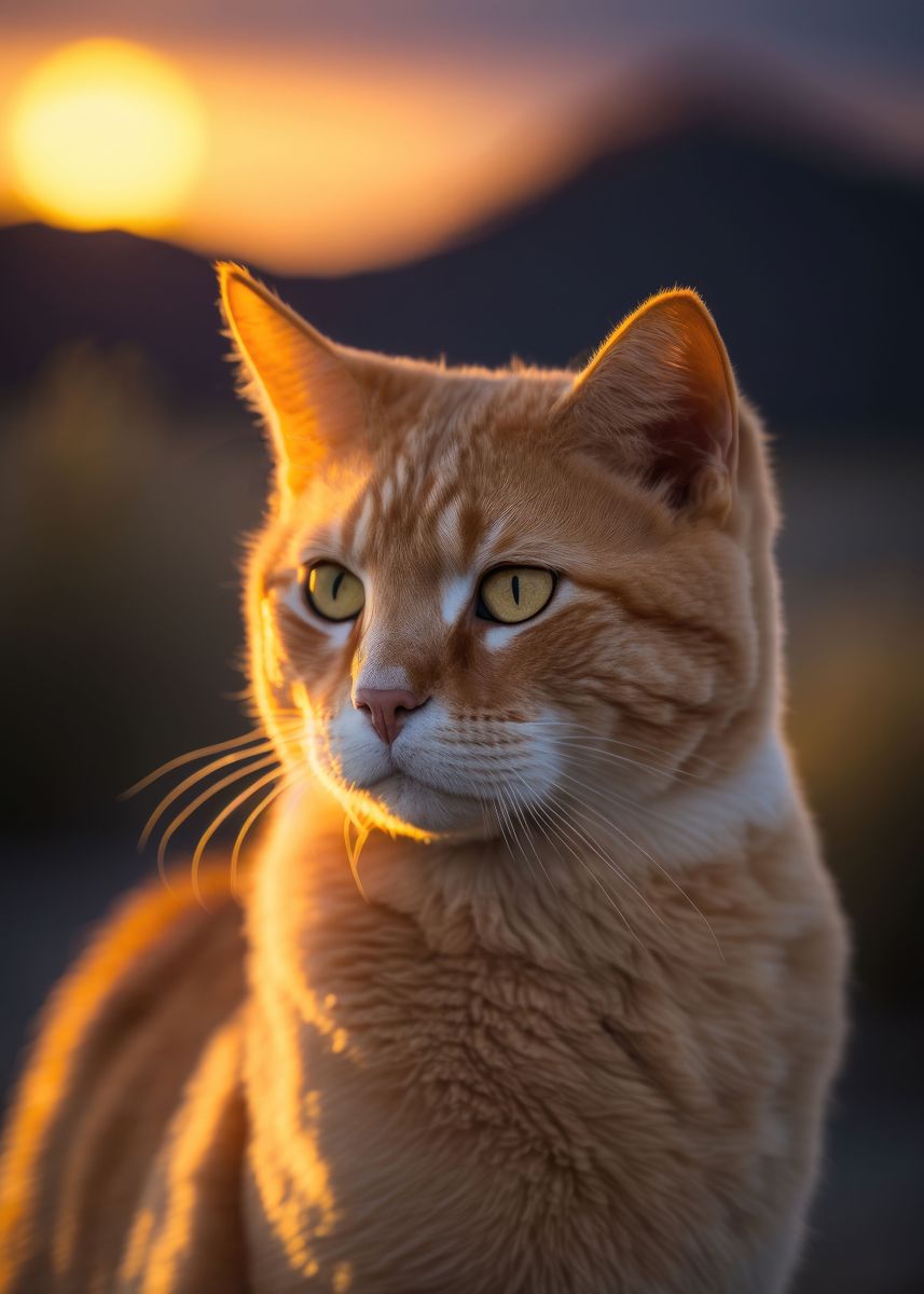 'Red Cat in the Sunset' Poster, picture, metal print, paint by Mitoka ...