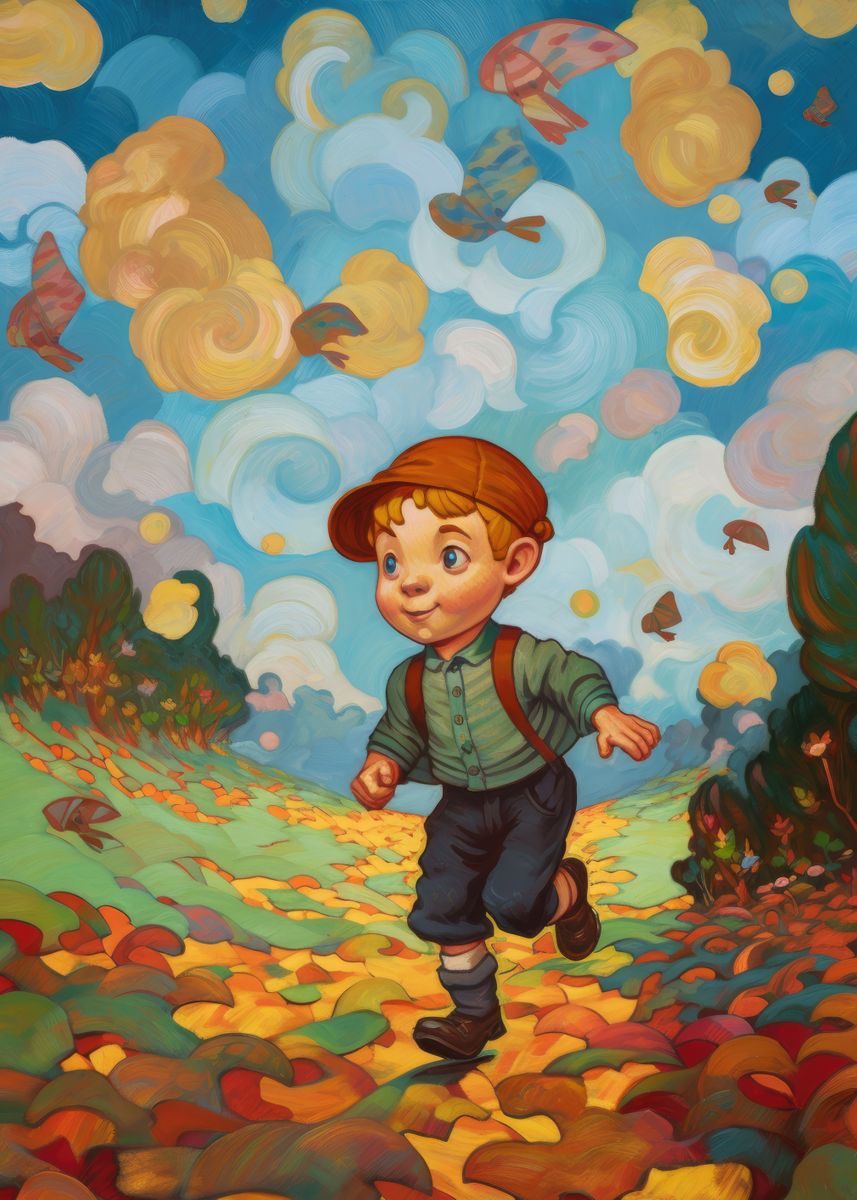 'Oil painting running kid' Poster by Steven Dijkshoorn | Displate