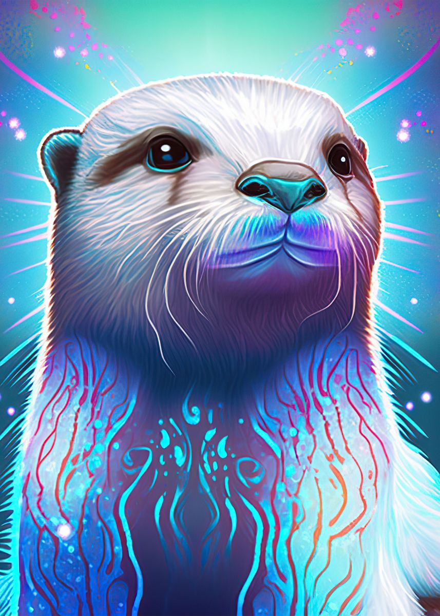 'Otter neon' Poster, picture, metal print, paint by paxtonronalda ...
