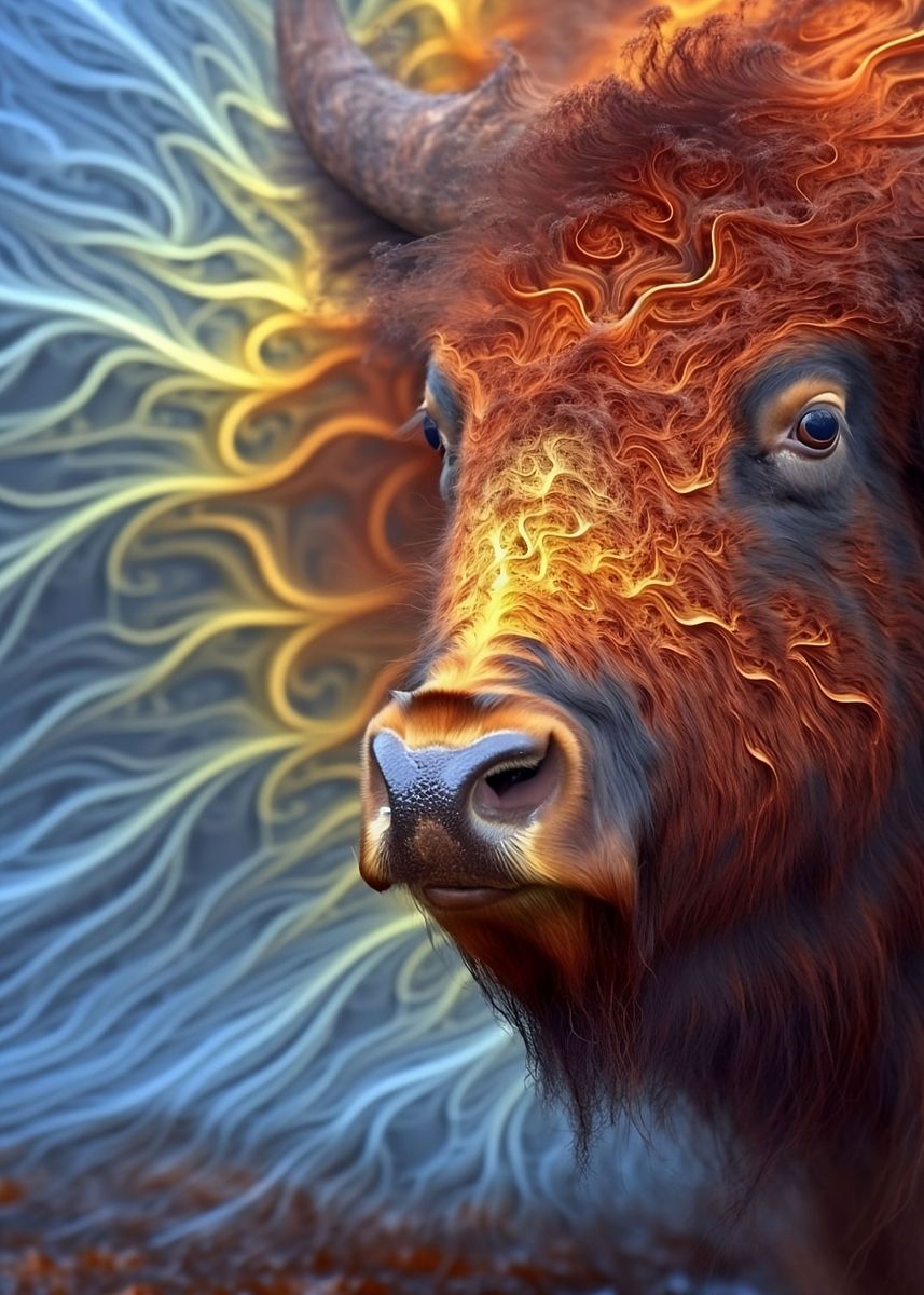 'Majestic Abstract Bison' Poster, picture, metal print, paint by ...