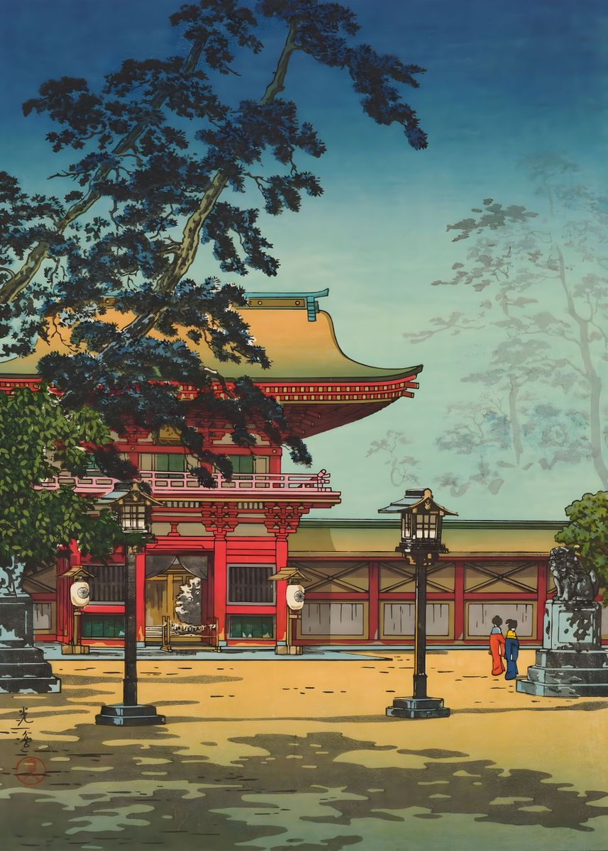 'Hakozaki Hachimangu Temple' Poster, picture, metal print, paint by ...