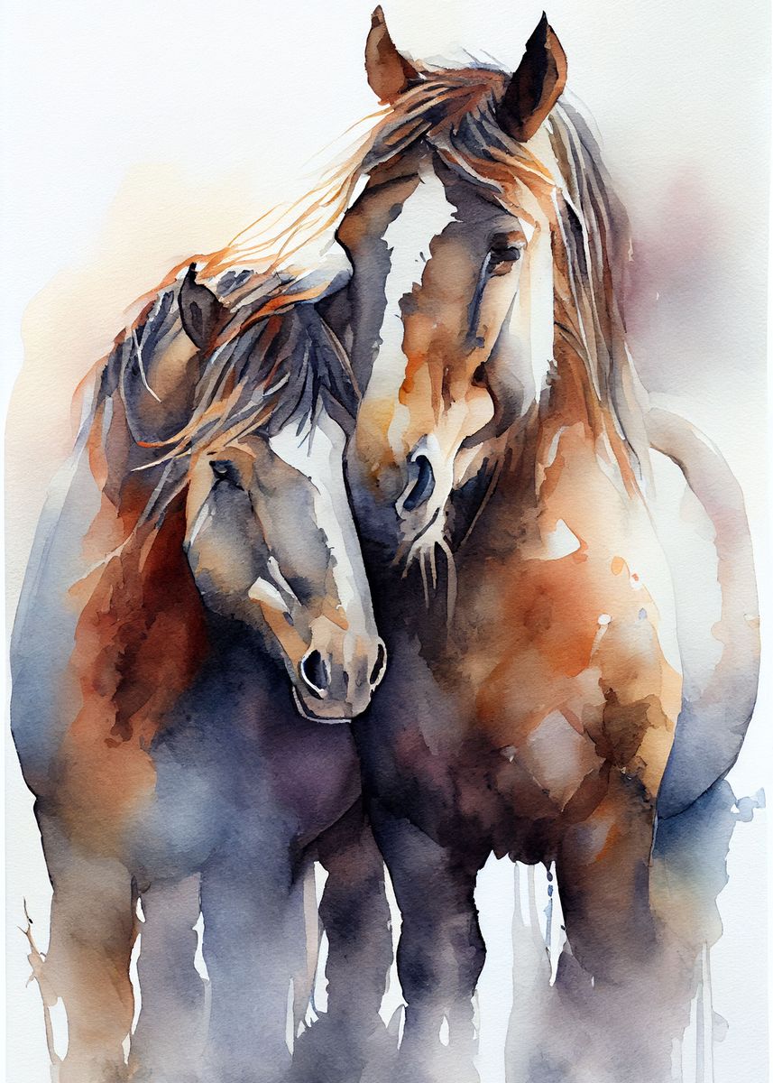 'Horse Cuddle' Poster, picture, metal print, paint by DecoyDesign ...