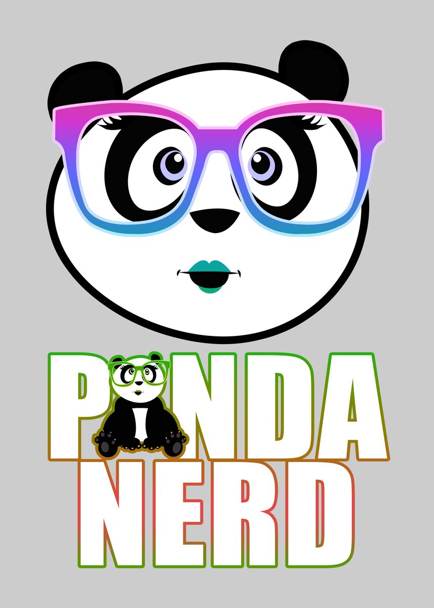 'Panda Nerd Girl Rainbow' Poster, picture, metal print, paint by ...