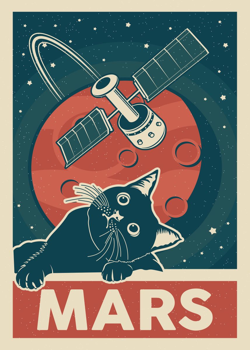 'Retro Cat and Mars' Poster, picture, metal print, paint by XandYart ...