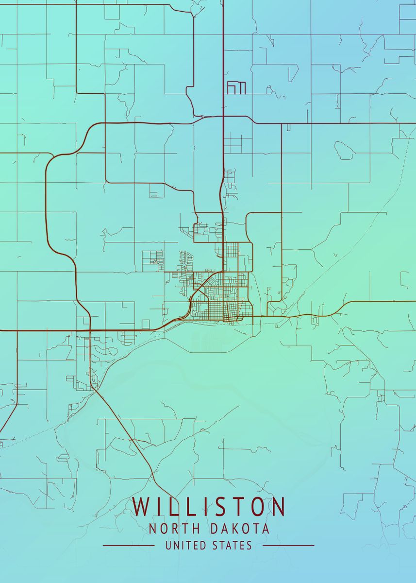 'Williston USA City Map' Poster, picture, metal print, paint by Gigi ...
