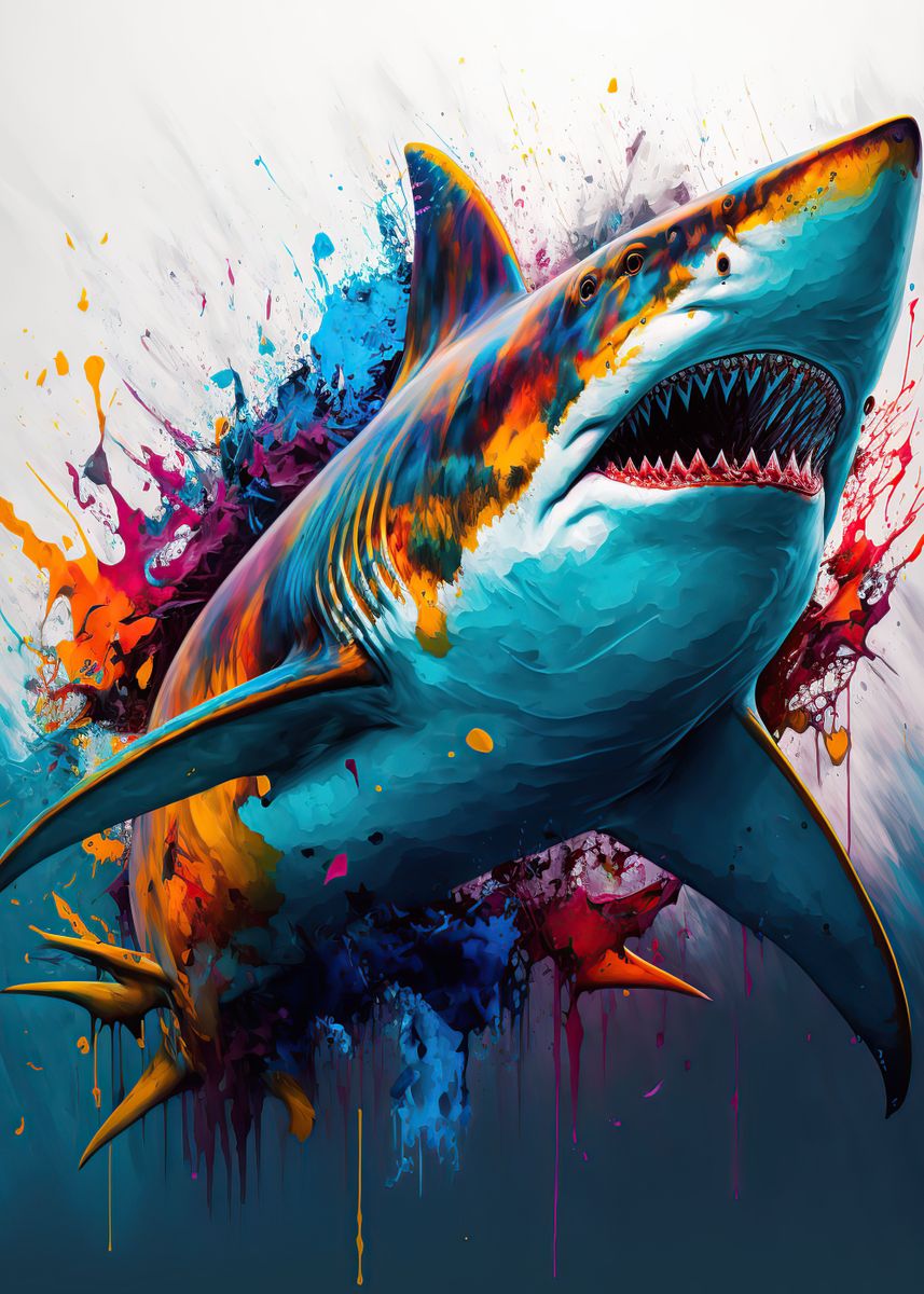 'Shark colorful animal' Poster, picture, metal print, paint by EPL ...