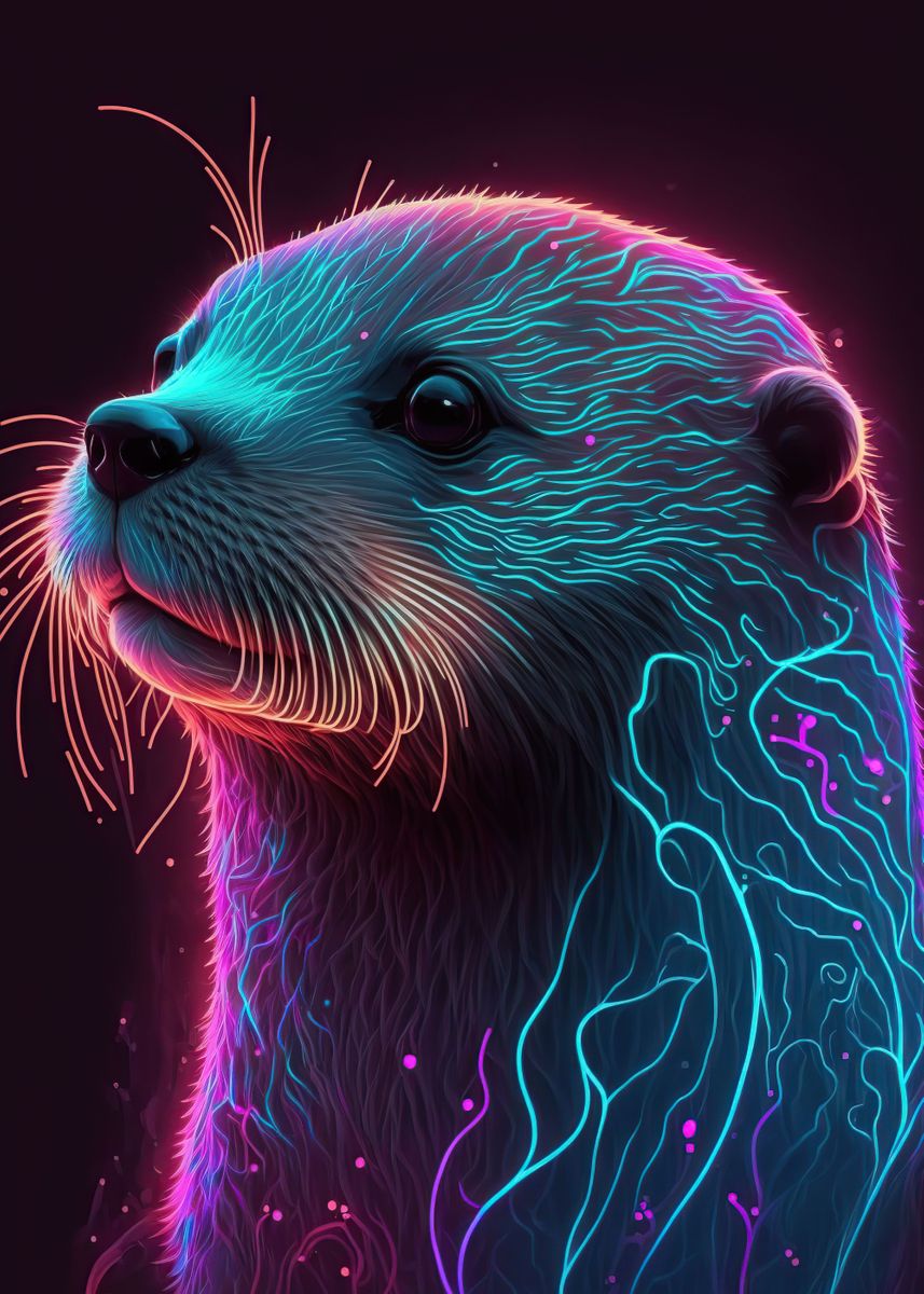 'Otter neon' Poster, picture, metal print, paint by paxtonronalda ...