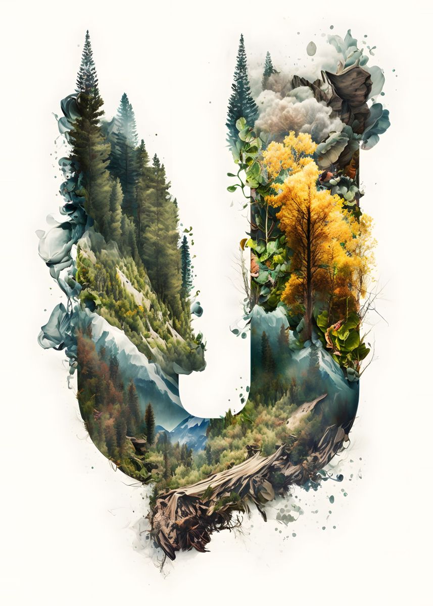 'Letter U Double Exposure' Poster, picture, metal print, paint by ...