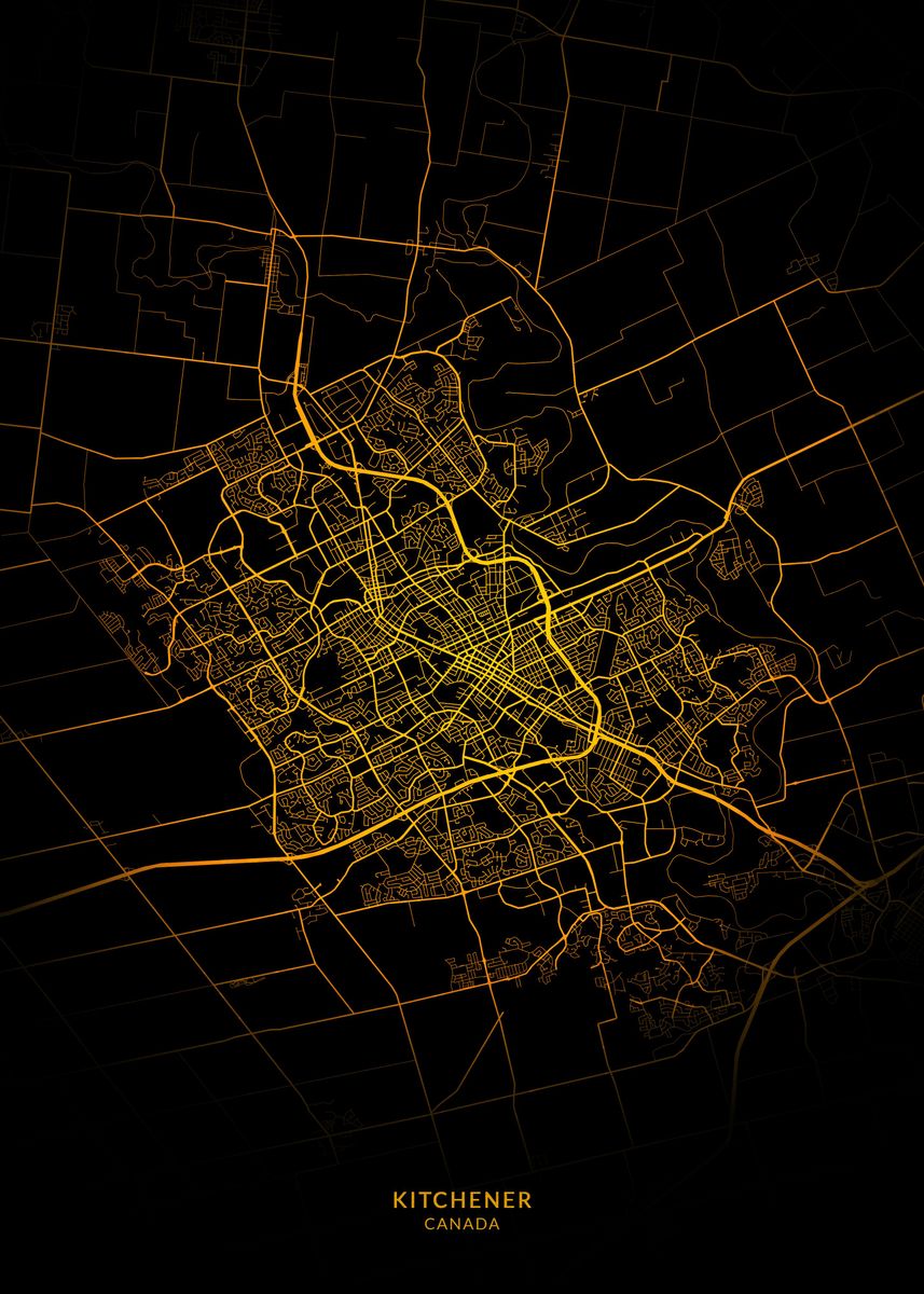 'Kitchener City Map Gold' Poster, picture, metal print, paint by Trulaf ...