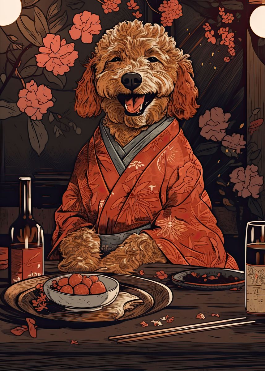 'Goldendoodle Japanese Food' Poster, picture, metal print, paint by ...