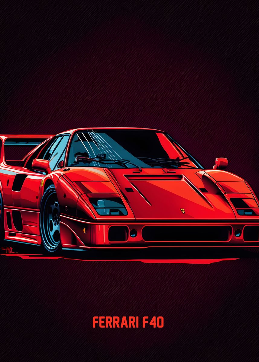 'Ferrari F40 Red Car' Poster, picture, metal print, paint by Maël ...