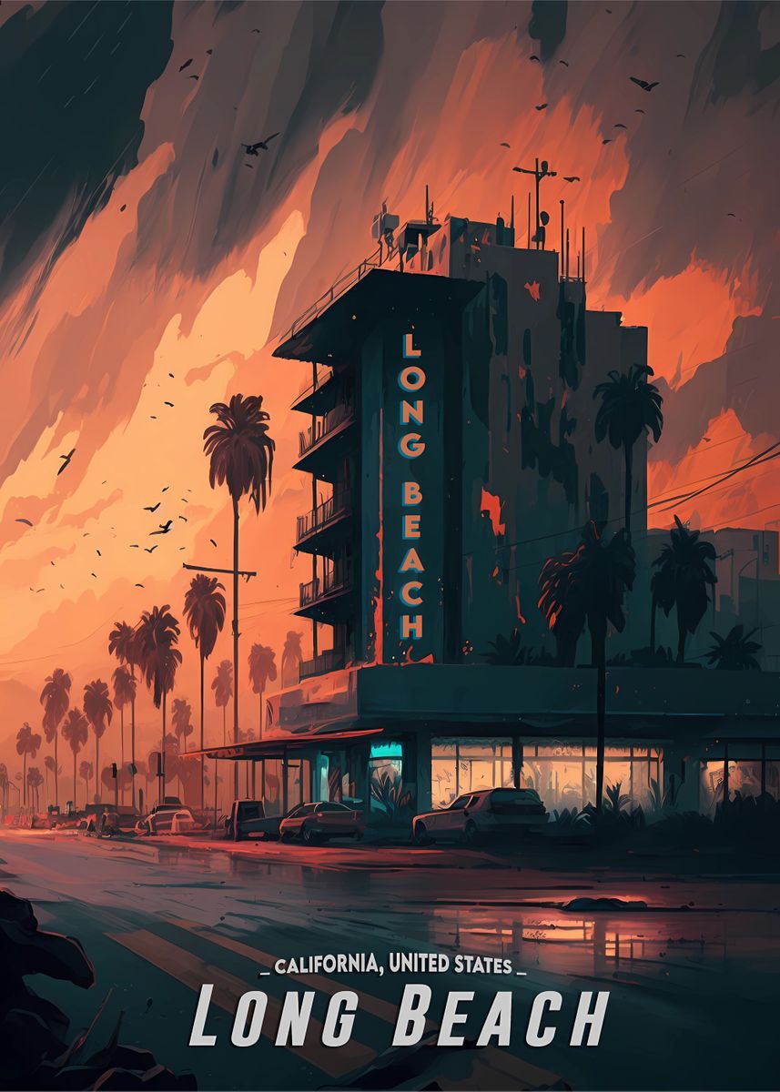 'Long Beach' Poster, picture, metal print, paint by BartKun Studio ...