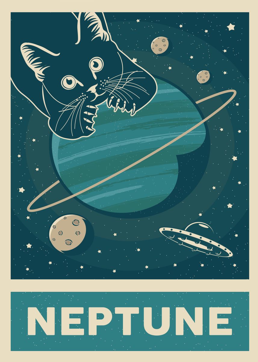 'Retro Cat and Neptune' Poster, picture, metal print, paint by XandYart ...