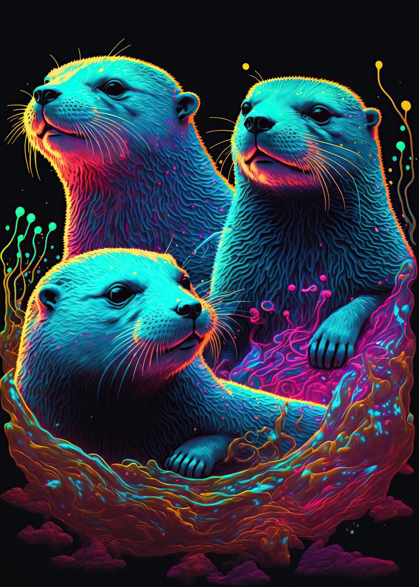 'Otter neon' Poster, picture, metal print, paint by paxtonronalda ...
