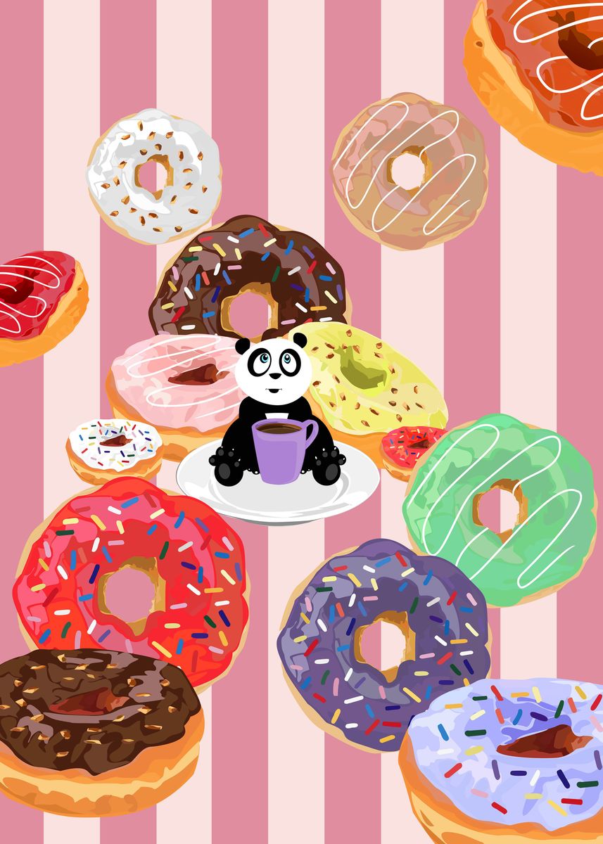 'Panda And Donuts' Poster, picture, metal print, paint by Adamzworld ...
