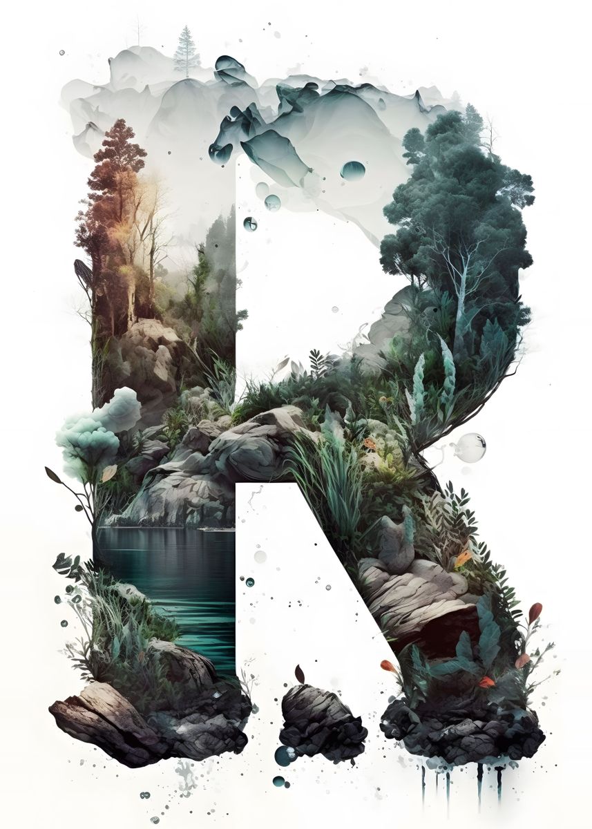 'Letter R Double Exposure' Poster, picture, metal print, paint by ...