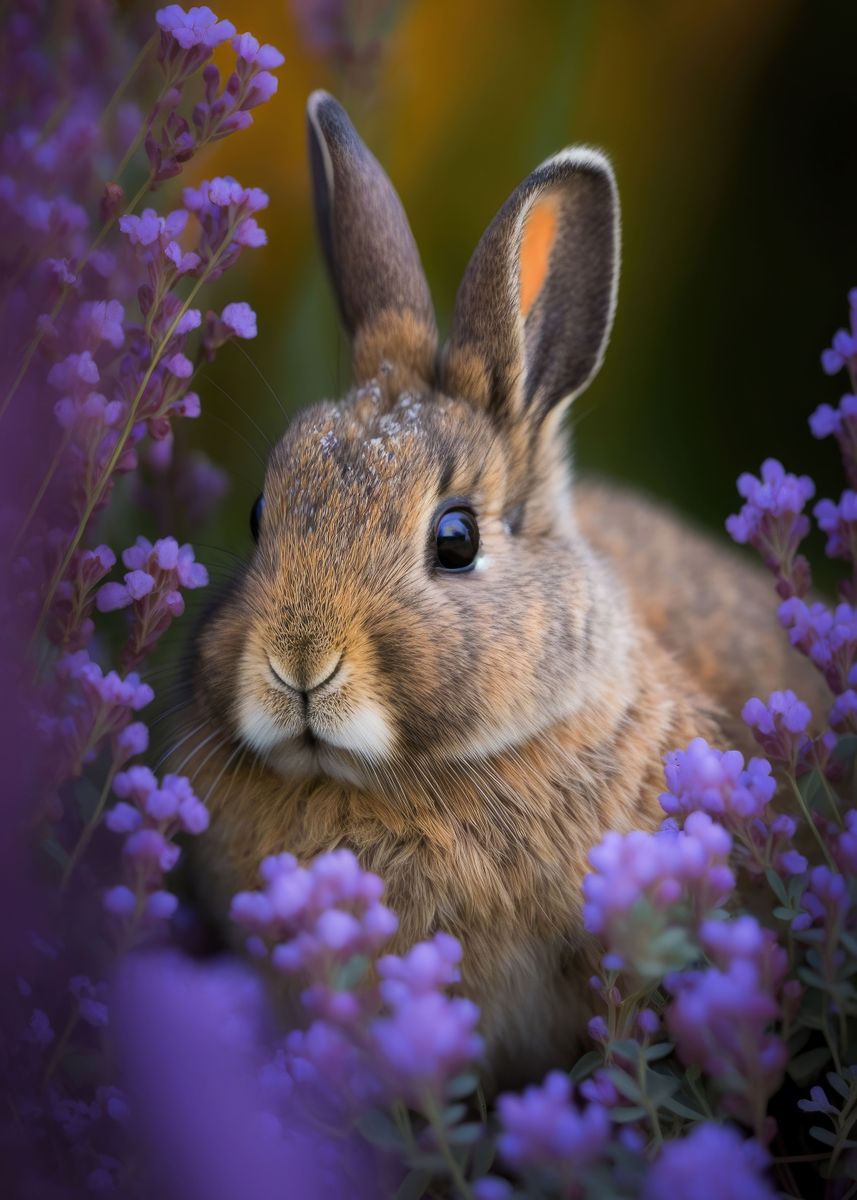 'Bunny sits in the flowers' Poster, picture, metal print, paint by ...