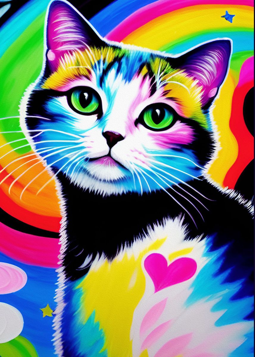 'Cosmic Heart Anime Cat ' Poster, picture, metal print, paint by ...