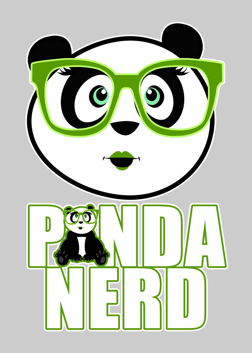 'Panda Nerd Girl Green' Poster, picture, metal print, paint by ...