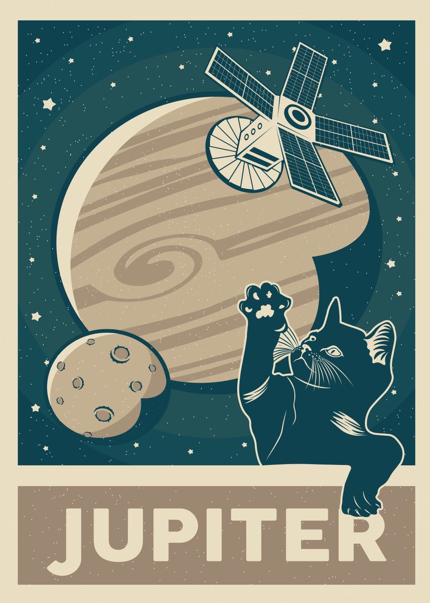 'Retro Cat and Jupiter' Poster, picture, metal print, paint by XandYart ...