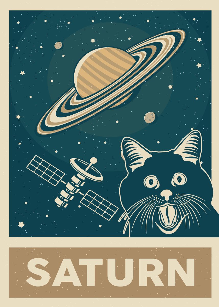 'Retro Cat and Saturn' Poster, picture, metal print, paint by XandYart ...