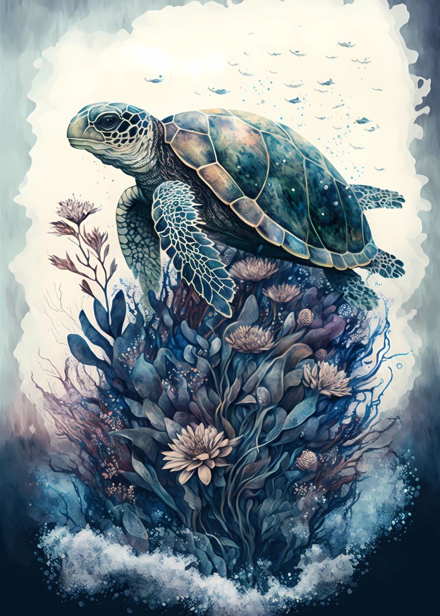 'Turtle Wonder' Poster, picture, metal print, paint by Adam Decor ...