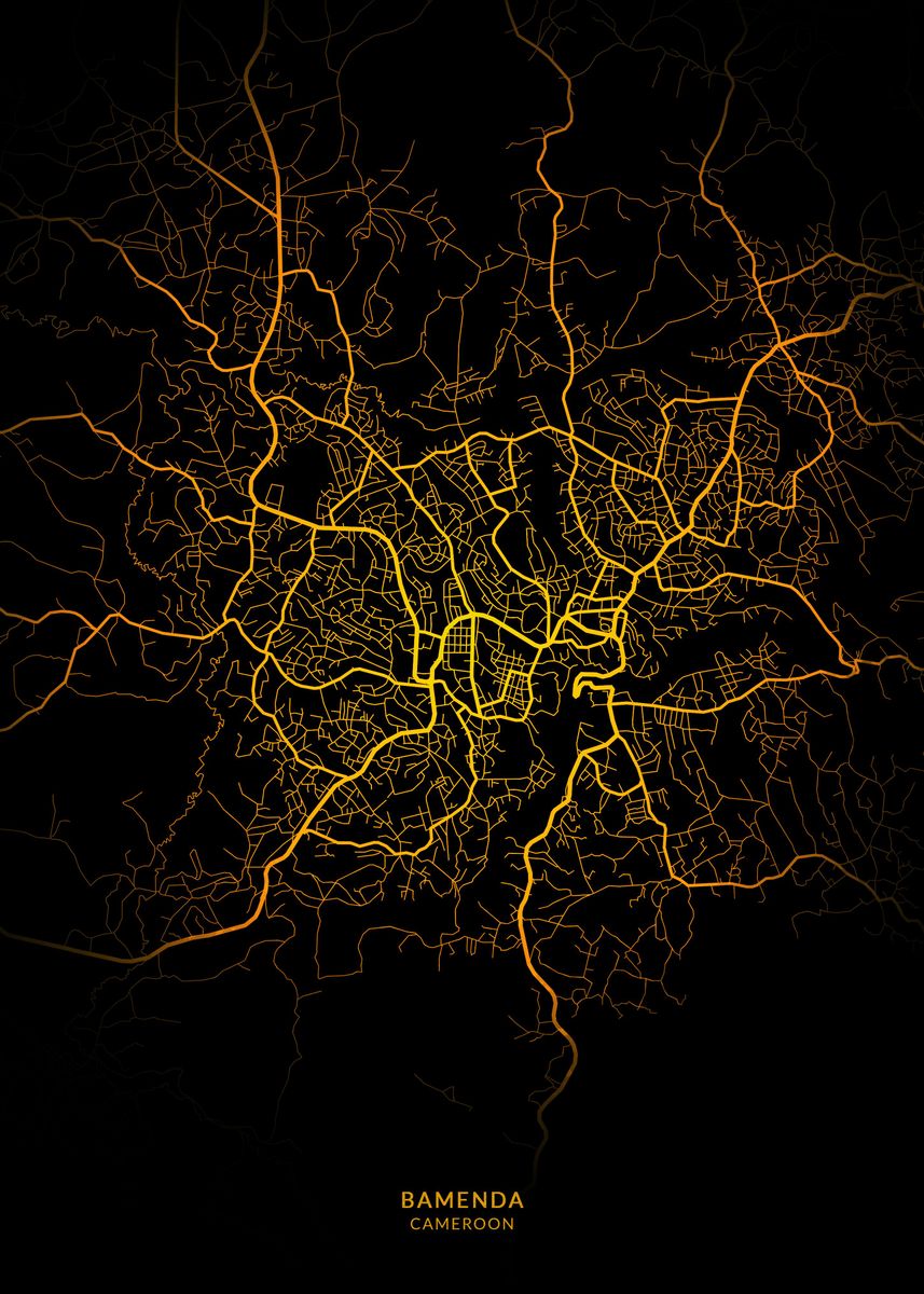 'Bamenda City Map Gold' Poster, picture, metal print, paint by Trulaf ...