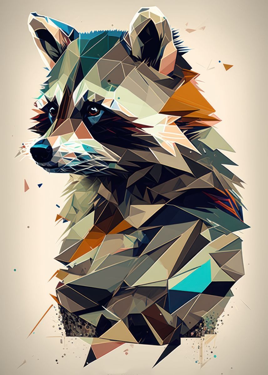 'Abstract Geometric Raccoon' Poster, picture, metal print, paint by ...