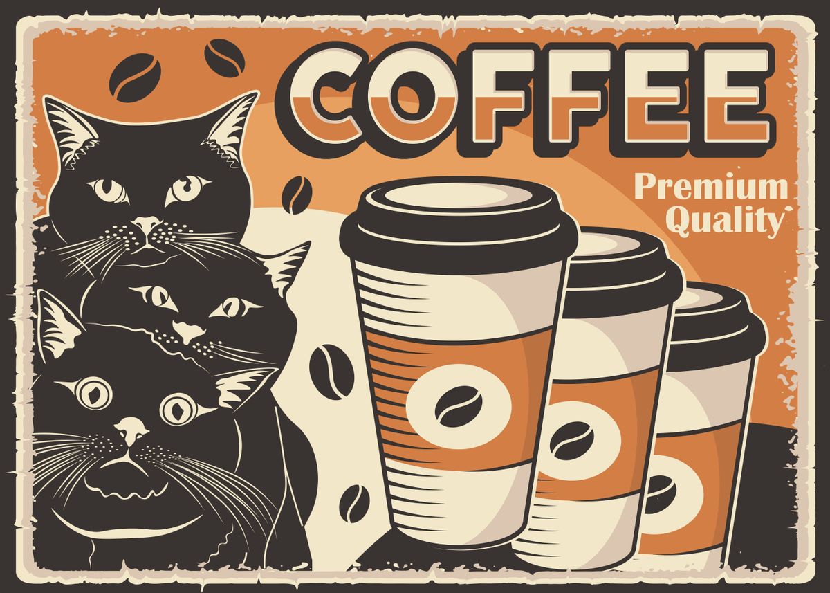 'Coffee and Cats' Poster by XandYart | Displate