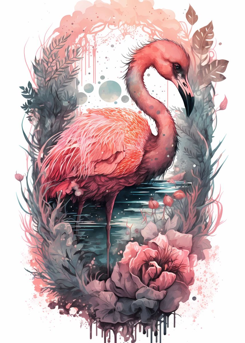 'Flamingo Sorcery' Poster, picture, metal print, paint by Adam Decor ...