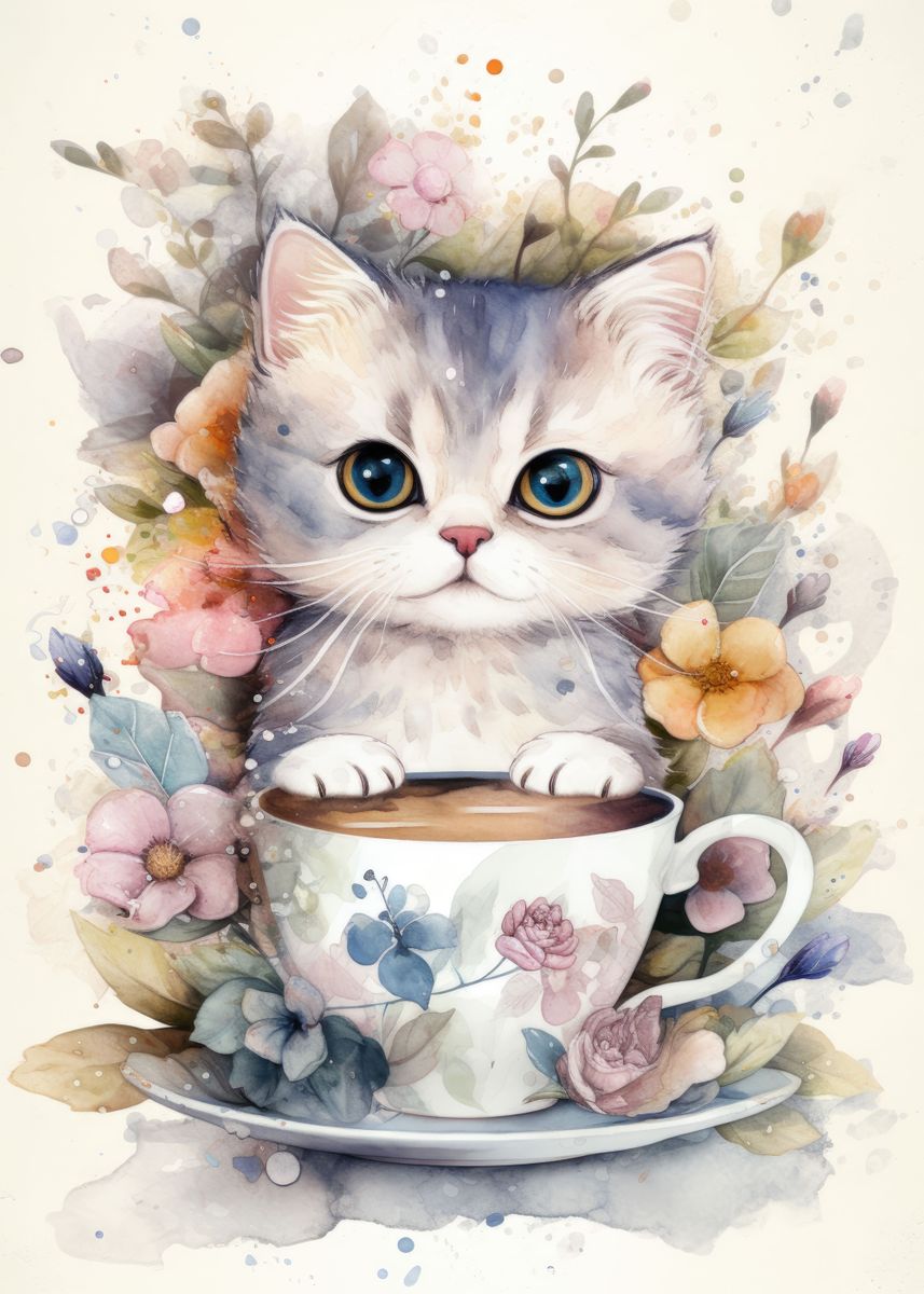 'Adorable Coffee Kitten' Poster by mcmtdesigns | Displate