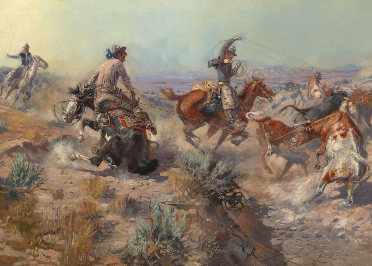 'Cowboys Roping Cows' Poster by Makanaki | Displate