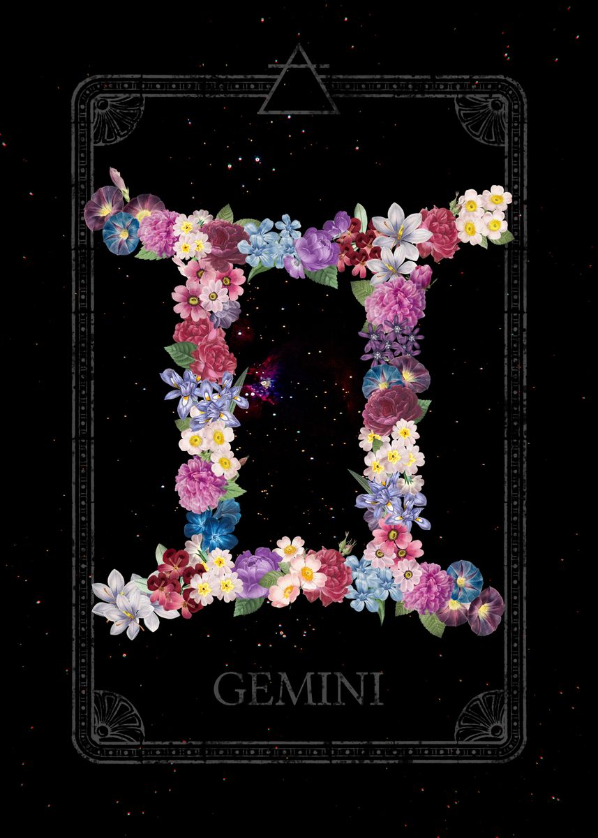 'Floral Zodiac Gemini' Poster by Fabiana Westphal | Displate
